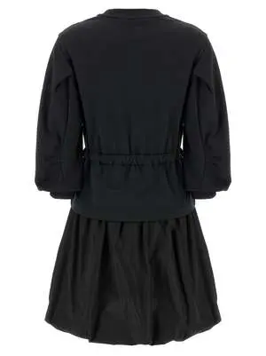 Moncler Two-material Dress With Drawstring Waist And Balloon Skirt