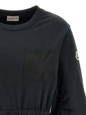 Moncler Two-material Dress With Drawstring Waist And Balloon Skirt