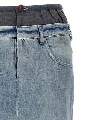 MAISON MARGIELA Slits Denim Maxi Skirt - Multicolor