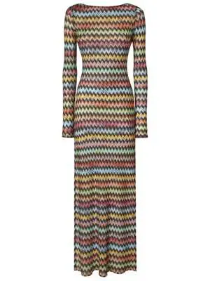Missoni Long Cover-up Dress In Lamé Viscose With Micro Zig-zag Pattern - Multicolor