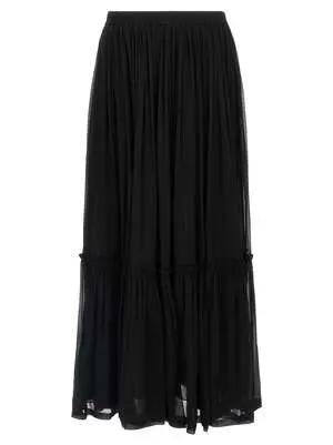 Saint Laurent Long Pleated Silk Skirt