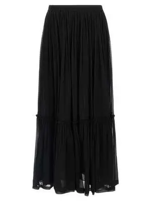 Saint Laurent Long Pleated Silk Skirt