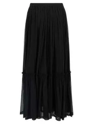 Saint Laurent Long Pleated Silk Skirt