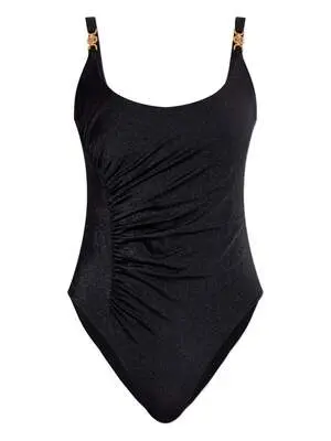 Versace La Medusa Ruched Swimsuit With Medallion Detail - Multicolor