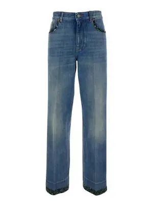 Valentino Garavani Straight Leg Jeans With Floral Embellishments - Multicolor