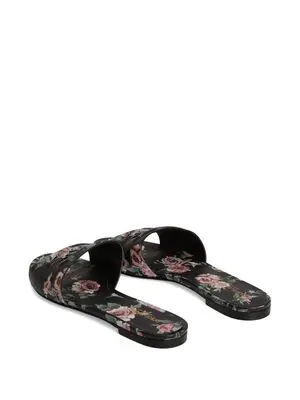 Dolce & Gabbana Dg Logo Floral Print Leather Flat Sandals - Multicolor