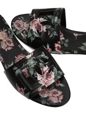 Dolce & Gabbana Dg Logo Floral Print Leather Flat Sandals - Multicolor