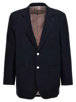 Thom Browne Single-breasted Seersucker Blazer - Blue