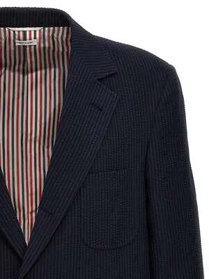 Thom Browne Single-breasted Seersucker Blazer - Blue