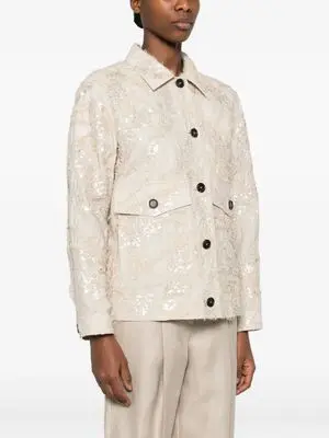Brunello Cucinelli Techno Cotton Poplin Jacket With Seabed Embroidery - Multicolor