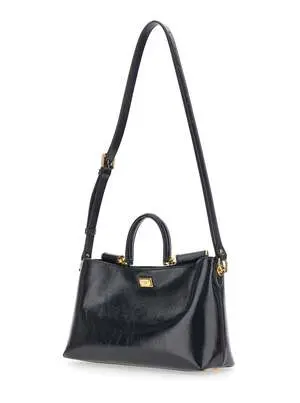 Dolce & Gabbana Leather Handbag With Adjustable Shoulder Strap And Logo Plate