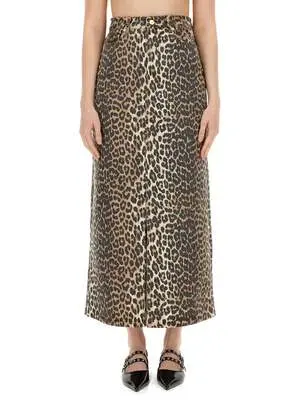 GANNI Leopard Print Maxi Skirt With Slit - Multicolor