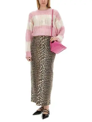 GANNI Leopard Print Maxi Skirt With Slit - Multicolor