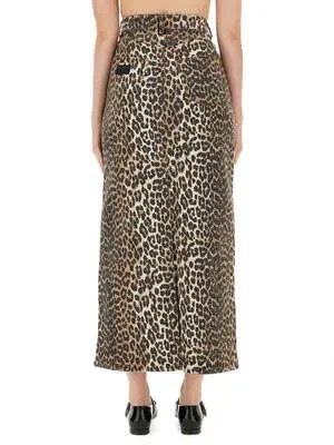 GANNI Leopard Print Maxi Skirt With Slit - Multicolor