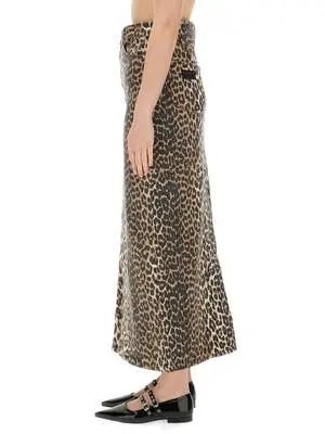 GANNI Leopard Print Maxi Skirt With Slit - Multicolor