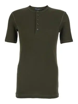 Dolce & Gabbana Serafino' Crew Neck T-shirt With Ribbed Knit In Cotton For - Multicolor