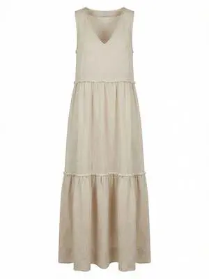 Peserico Linen Tiered Maxi Dress - Multicolor