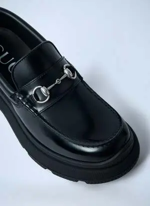 Gucci Leather Platform Loafers With Horsebit Detail