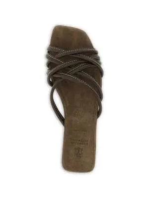 Brunello Cucinelli Leather Strappy Sandals With Contrasting Stitching