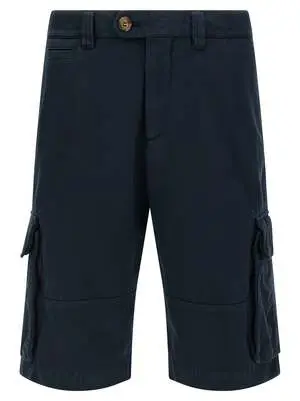 Brunello Cucinelli BRUNELLO CUCINELLI Garment-Dyed Twisted Cotton Gabardine Cargo Bermuda Shorts Blue