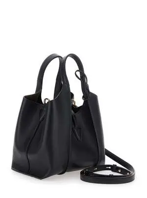 TOD'S Black Hammered Leather Logo Plate Tote Bag - Multicolor
