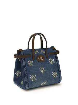Valentino Garavani Small Antibes Handbag In Embroidered Denim