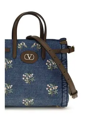 Valentino Garavani Small Antibes Handbag In Embroidered Denim