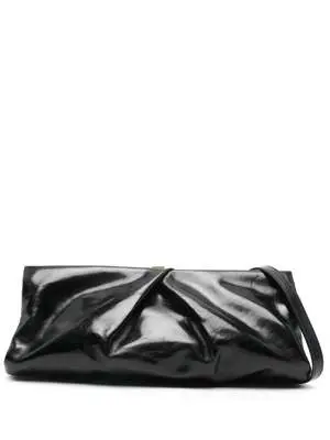 Dries Van Noten Leather Clutch With Top Handle And Shoulder Strap - Black