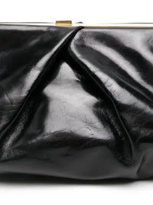 Dries Van Noten Leather Clutch With Top Handle And Shoulder Strap - Black