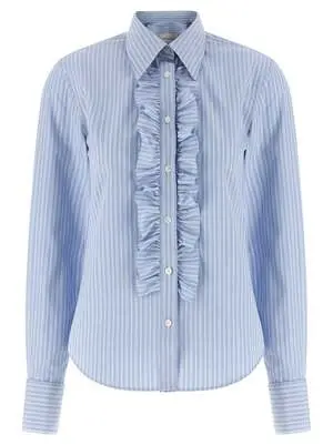 AMI Paris Striped Cotton Poplin Jabot Shirt