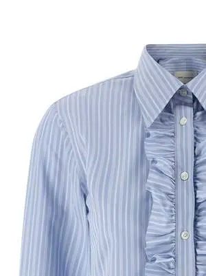 AMI Paris Striped Cotton Poplin Jabot Shirt
