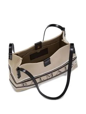 Balmain Small Canvas And Leather Tote