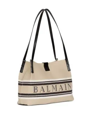 Balmain Small Canvas And Leather Tote