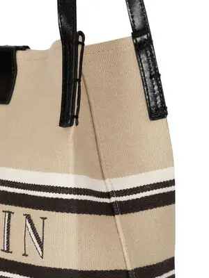 Balmain Small Canvas And Leather Tote
