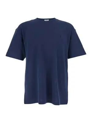 Saint Laurent Saint Laurent Men Blue T-Shirt With Round Neck And Short Sleeves In Cotton For Men Multicolor