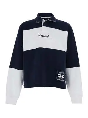 Dsquared2 Cotton Color Block Long Sleeve Polo Shirt With Logo Patch - Multicolor