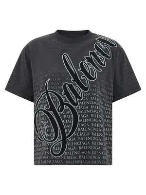 Balenciaga Cursive Logo Print T-shirt - Black