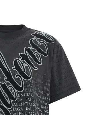 Balenciaga Cursive Logo Print T-shirt - Black