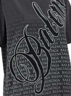 Balenciaga Cursive Logo Print T-shirt - Black