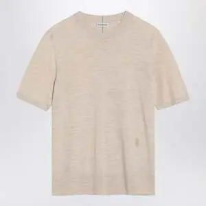 Burberry Beige Wool Crew Neck Sweater With Embroidered Logo - Brown