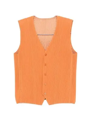 Issey Miyake Pleated V-neck Vest - Brown