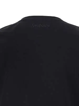 Saint Laurent Crew Neck T-shirt With Embroidered Logo On The Back In Cotton For