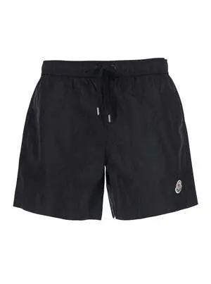 Moncler Tech Fabric Swim Shorts With Logo Patch - Black