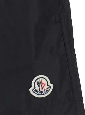 Moncler Tech Fabric Swim Shorts With Logo Patch - Black