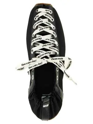 GANNI Sporty Ballet Flats With Leather-effect Details And Lace-up Closure - Black