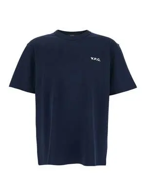 A.p.c. Blue Crewneck T-shirt With Logo Embroidered On The Front In Cottonr - Multicolor