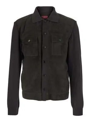 Gucci Leather Jacket With Front Pockets And Contrast Stitching