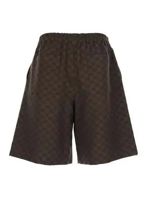 Gucci Brown Gg Motif Linen Bermuda Pants