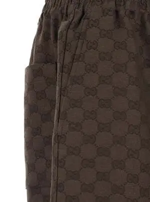 Gucci Brown Gg Motif Linen Bermuda Pants