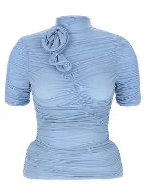 Magda Butrym 06" Stretch Cupro Blend Top With Floral Embellishment - Blue